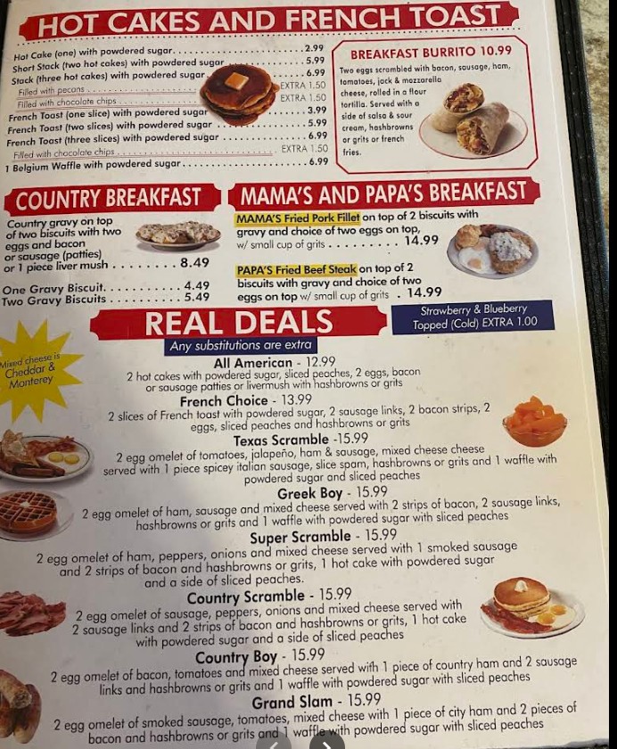Sunflower Family Restaurant Menu | Classic Southern Breakfast & Lunch ...