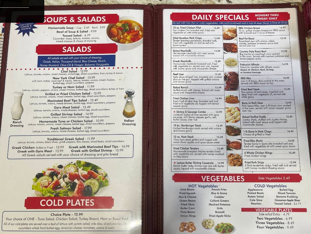 Sunflower Family Restaurant Menu | Classic Southern Breakfast & Lunch ...